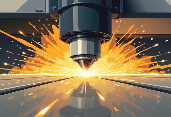 Laser Cutting Machine Creating Sparks during a Precision Process Stock ...