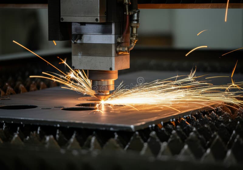 Laser Cutting Machine Creating Sparks while Processing Metal Sheet ...