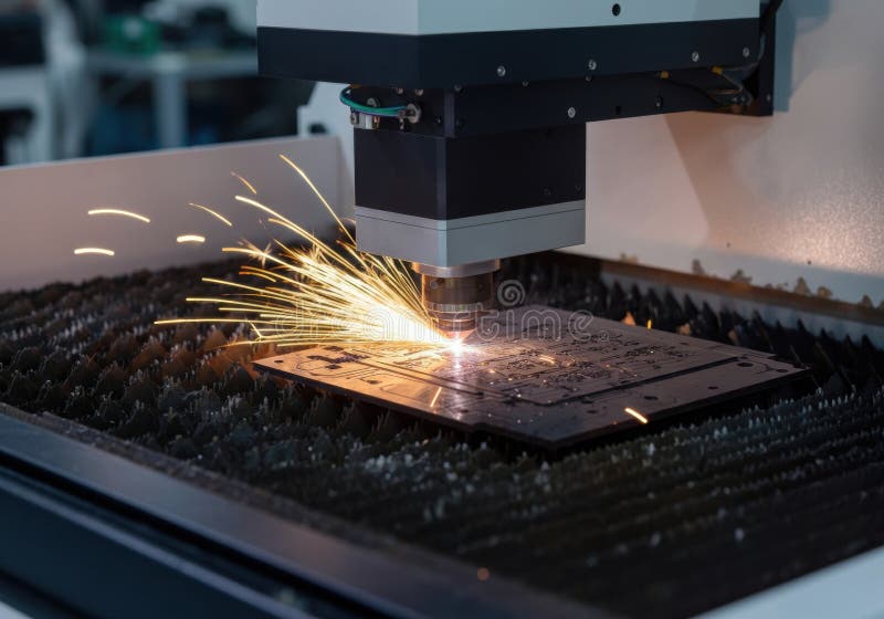 Laser Cutting Machine Creating Sparks while Processing a Metal Sheet ...