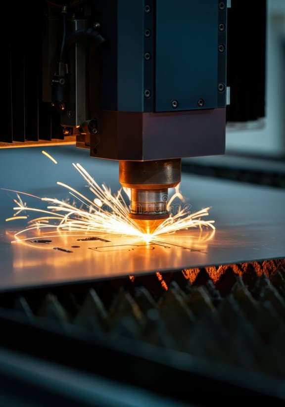 Laser Cutting Machine Creating Sparks while Processing Metal Sheet ...