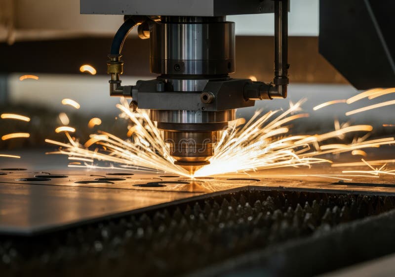 Laser Cutting Machine Creating Sparks while Processing Metal Sheets ...