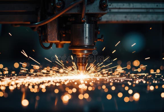 Laser Cutting Machine Creating Sparks in a Workshop Environment Stock ...