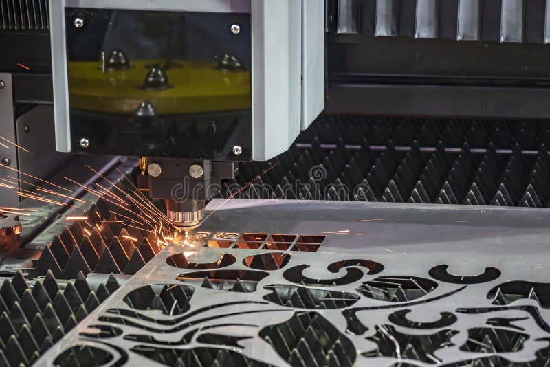The Laser Cutting Machine Cutting the Metal Plate. Stock Photo - Image ...