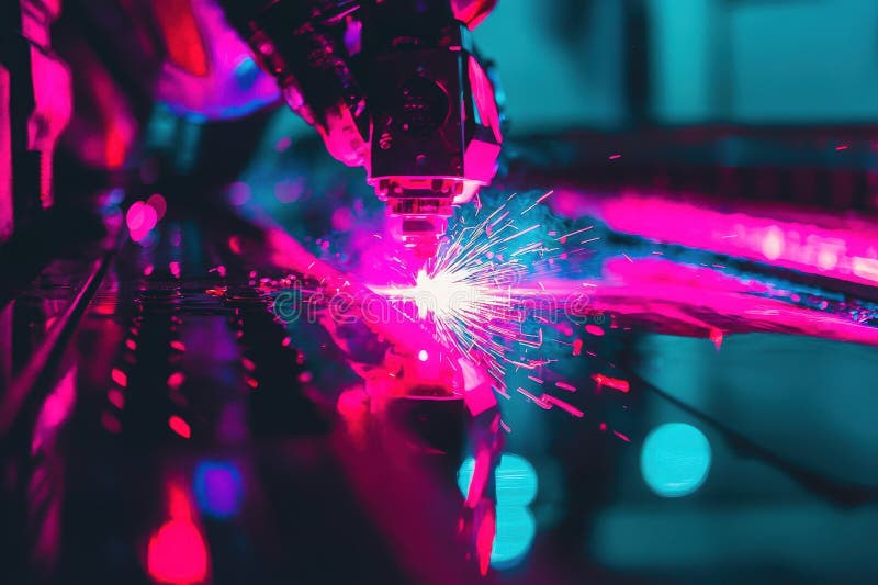 Laser Cutting Process in a Modern Workshop with Vibrant Lighting ...