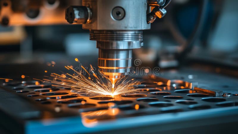 Laser Cutting Machine in Operation, Generating Sparks on Metal Sheet ...