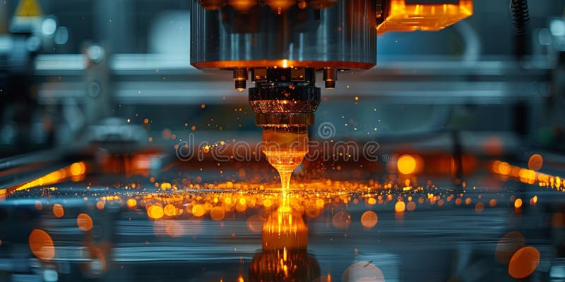 Laser Cutting Machine in Operation with Glowing Orange Sparks and ...