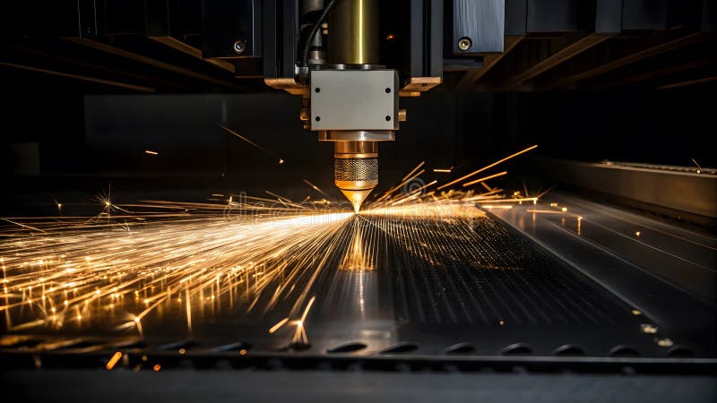 Laser Cutting Machine Producing Sparks in an Industrial Workshop Stock ...