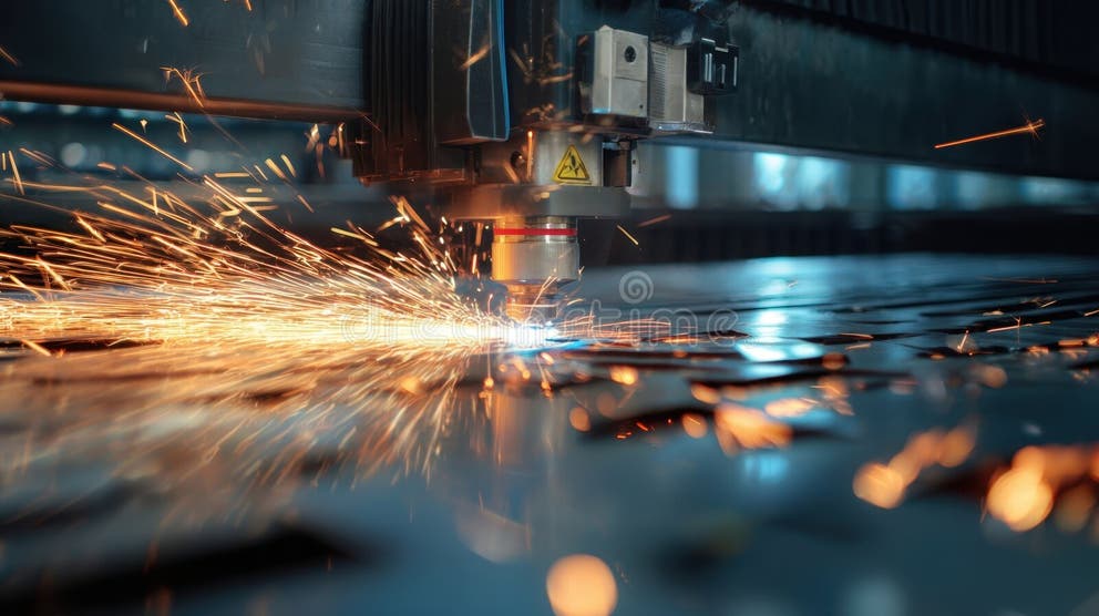 The Laser Cutting Machine Producing Sparks during Metal Fabrication ...