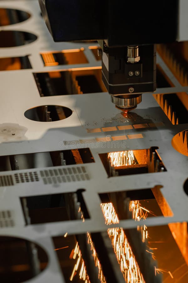 Laser Cutting Machine Working with Sheet Metal with Sparks Stock Photo ...