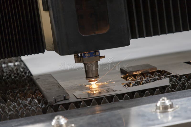 Laser Cutting of Metal Sheet with Sparks Stock Photo - Image of cutting ...