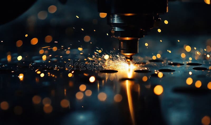 Laser Cutting Metal with Sparks in Industrial Setting Stock ...