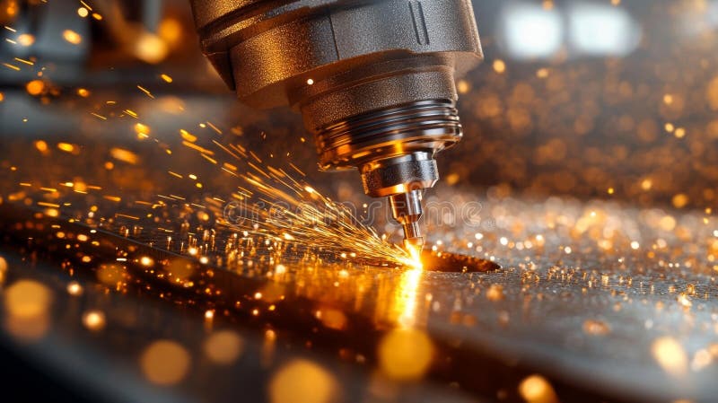 Laser Cutting Metal Sparks in Manufacturing Workshop Stock Illustration ...