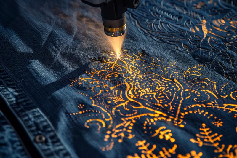 Laser Cutting Patterns into Denim Fabric Stock Image - Image of industry, creative: 312499537