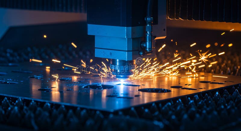Laser Cutting Precision a Sheet Metal Cutting Process with Sparks Stock ...