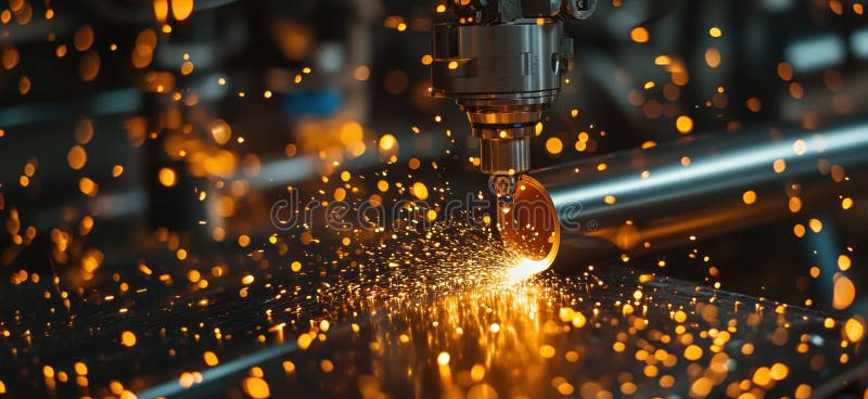 Laser Cutting Process Creating Sparks and Precision Metalwork in ...