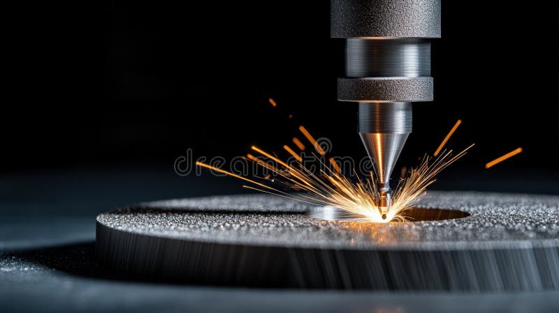 Laser Cutting Process with Metal Sparks on a Workpiece in Dark Setting ...