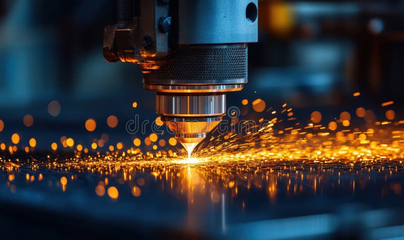 Laser Cutting Process Showcasing Sparks and Precision in Metal ...