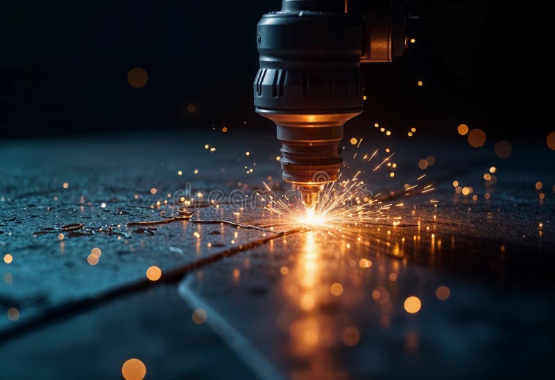 Laser Cutting Sparks Illuminate Dark Workshop during Creative ...