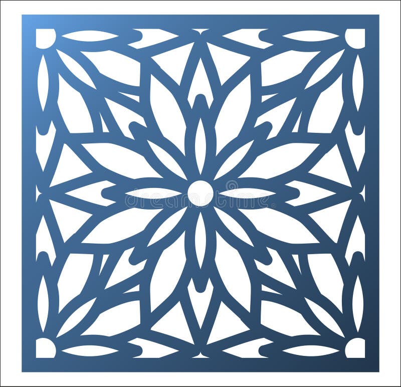 Laser Cutting Square Panel. Openwork Floral Pattern with Flowers and ...