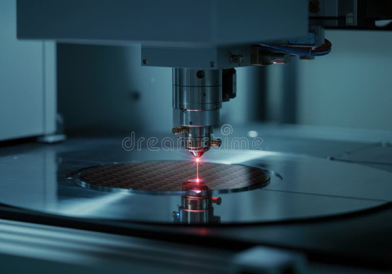 Laser Cutting Technology in Action on a Semiconductor Wafer Stock Photo ...