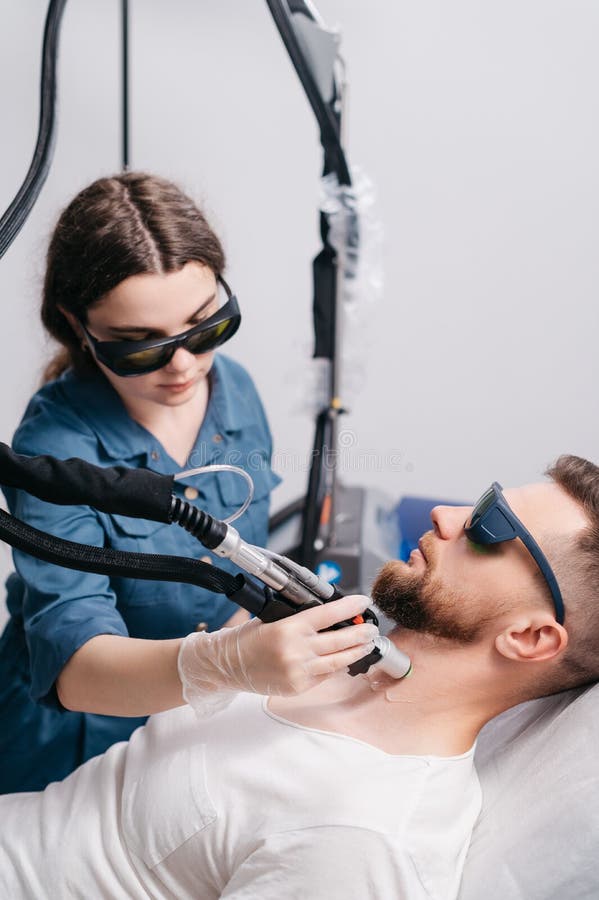 Laser Depilation of Beard Contour. Stock Photo - Image of apparatus ...