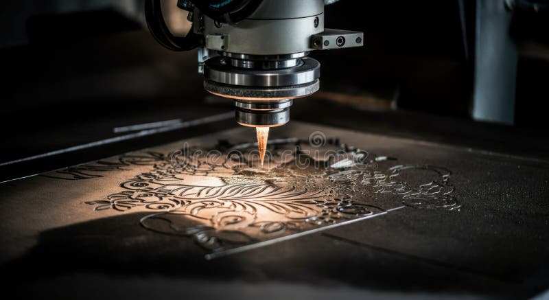 Laser Engraving Machine Creating Detailed Metal Design Stock ...