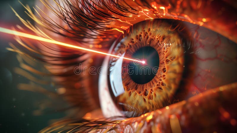 Laser Eye Correction for Vision Improvement. Beam and Cornea Close Up ...