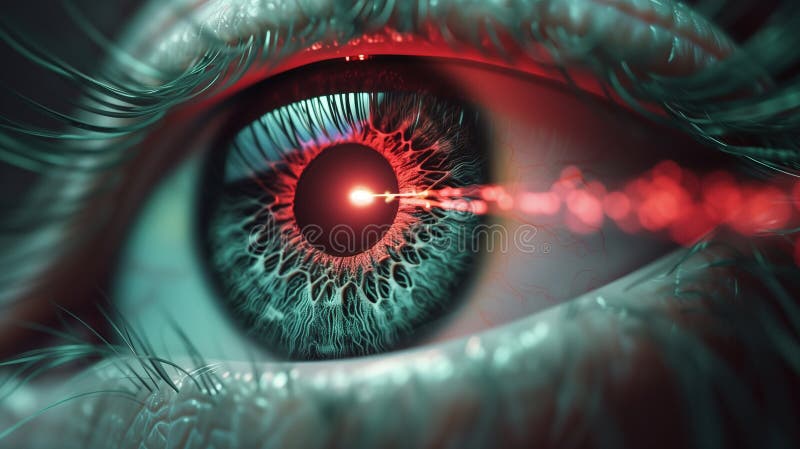 Laser Eye Correction for Vision Improvement. Beam and Cornea Close Up ...