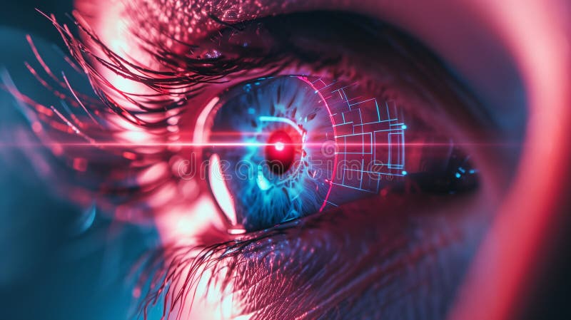 Laser Eye Correction for Vision Improvement. Beam and Cornea Close Up ...