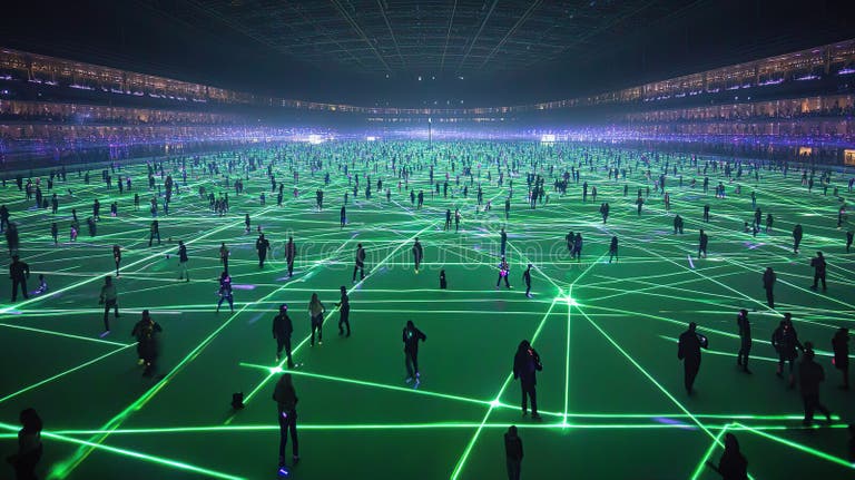 Laser Grid Illuminates Stadium Crowd; Event Backdrop Stock Photo ...