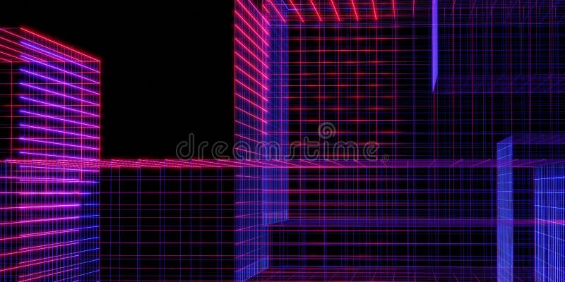 Laser Grid Purple Glow Red and Blue 3d Illustration Stock Illustration ...