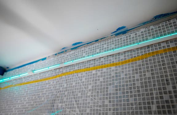 Laser-Guided Ceiling Installation Stock Image - Image of leaking, laser ...