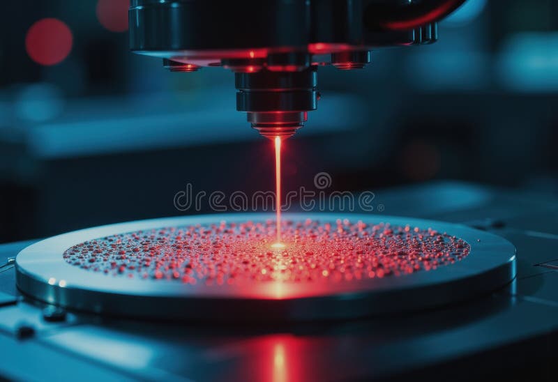 Laser Inspection Beam Reflecting Off a Silicon Wafer Track in a Lab ...