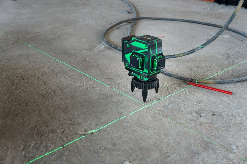 Laser Level Meter Green Light Measuring in Construction Site Stock ...