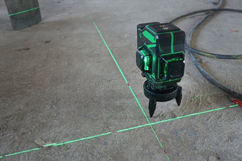 Laser Level Meter Green Light Measuring in Construction Site Stock ...
