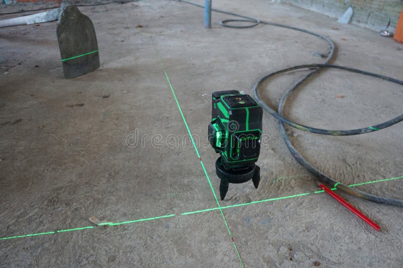 Laser Level Meter Green Light Measuring in Construction Site Stock ...