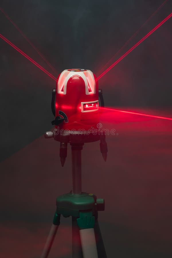 Laser Level Tool Red Light Beams in Smoke Stock Image - Image of close ...