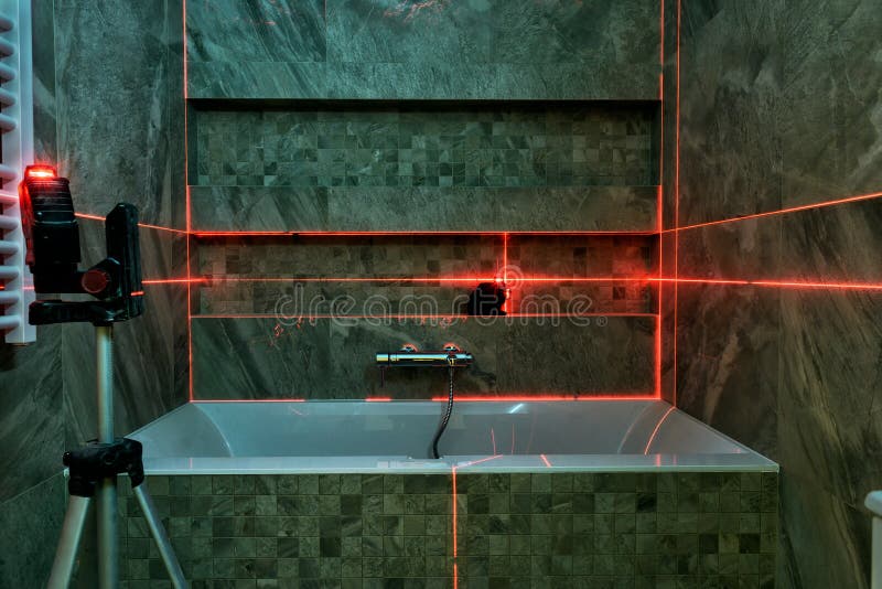 Laser Measurement during Bathroom Renovation Stock Image - Image of ...