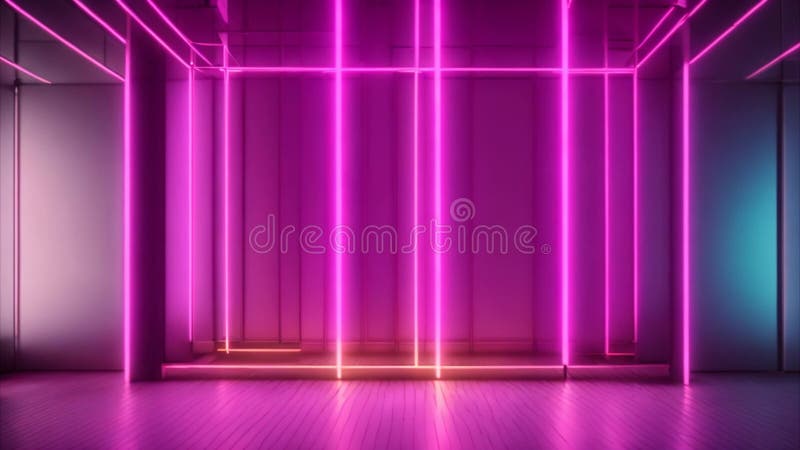 Laser, Neon, Long, Pink Stripes Forming a Rectangular Frame on a 3D ...
