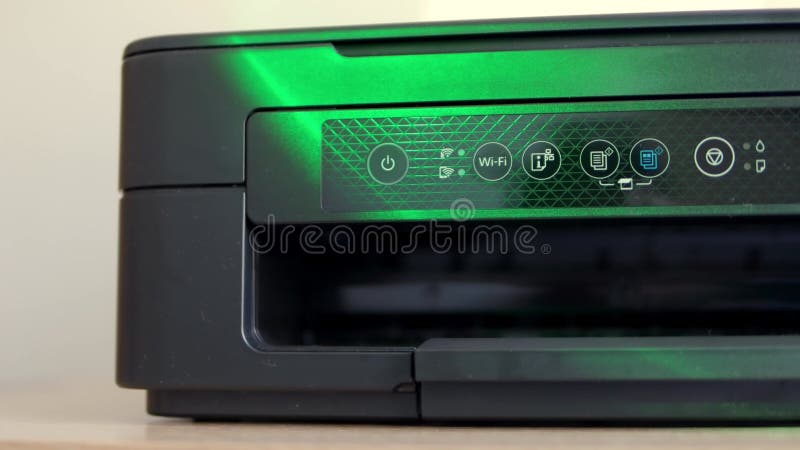 Laser Printer Close-up Stands on the Table Under Multi-colored Light ...