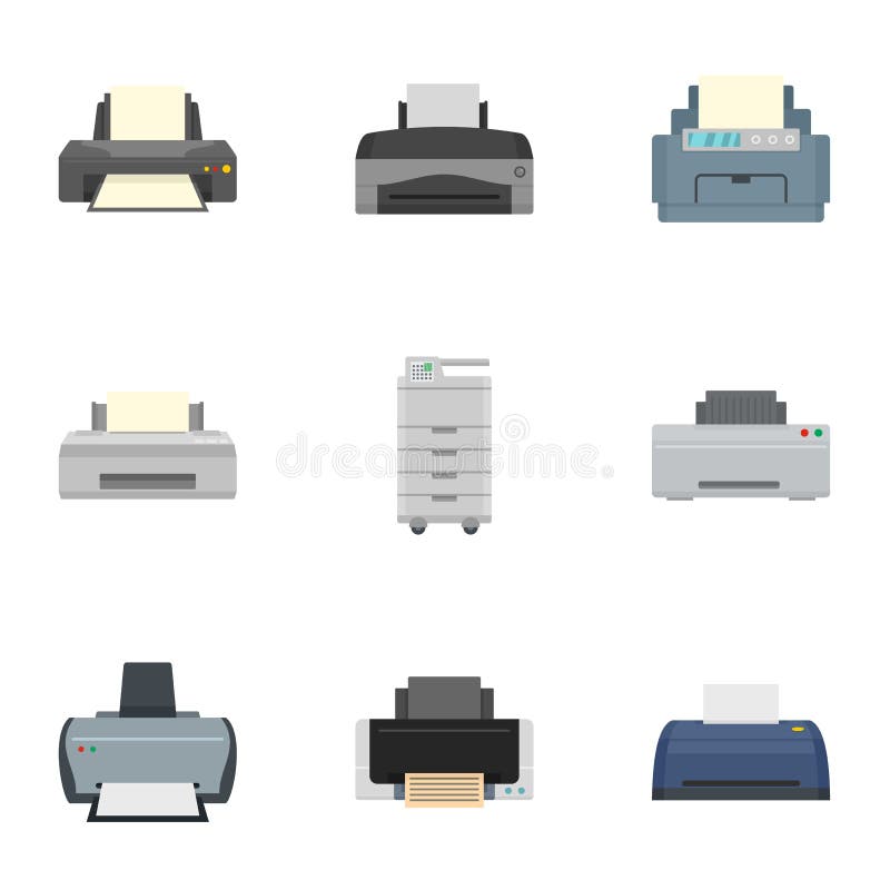 Laser Printer Icon Set, Flat Style Stock Vector - Illustration of mini ...