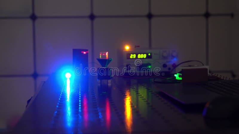 Laser in a Quantum Optics Lab. Semiconductor Laser on Optical Table in ...