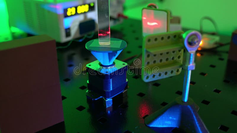 Laser in a Quantum Optics Lab. Semiconductor Laser on Optical Table in a Quantum Physics Optics ...
