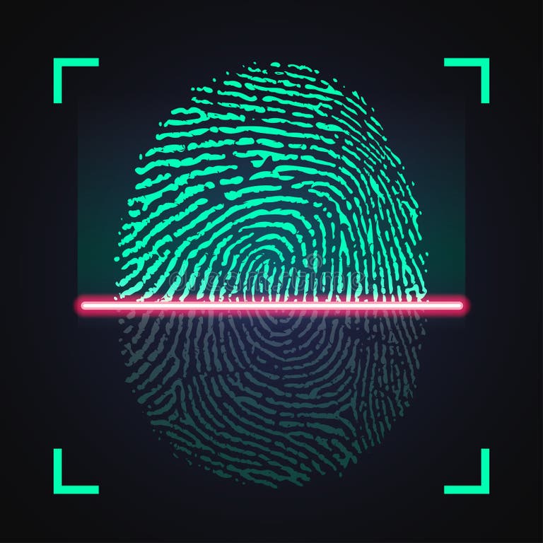 Laser Scanning of Fingerprint, Illustration of Digital Biometric ...