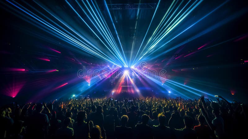 Laser Show and Dancing People in Concert Hall Stock Illustration ...