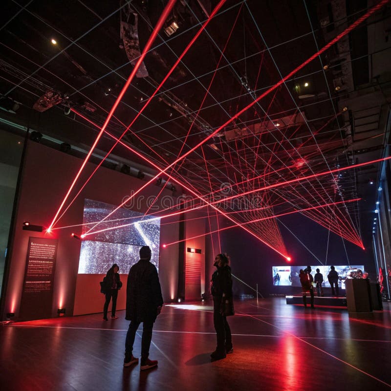 Laser Show Installation with Red Rays Stock Illustration - Illustration ...