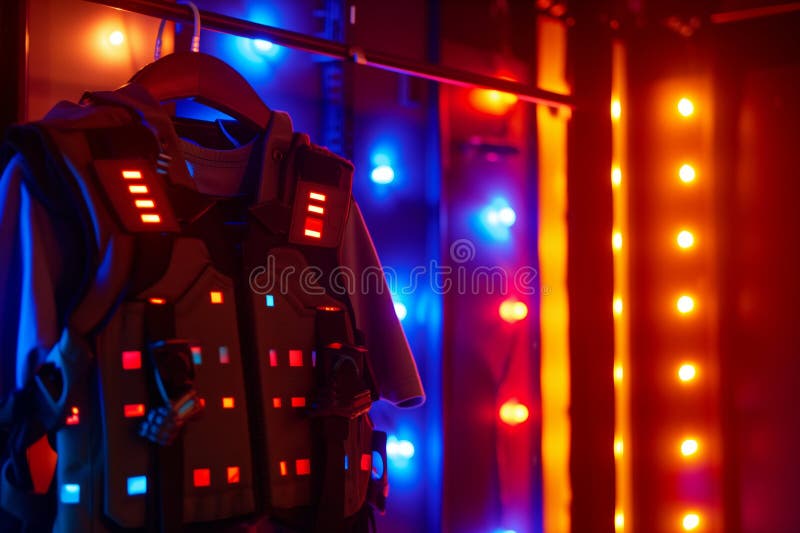 Laser Tag Vest Hanging on a Rack with Glowing Lights Stock Image ...