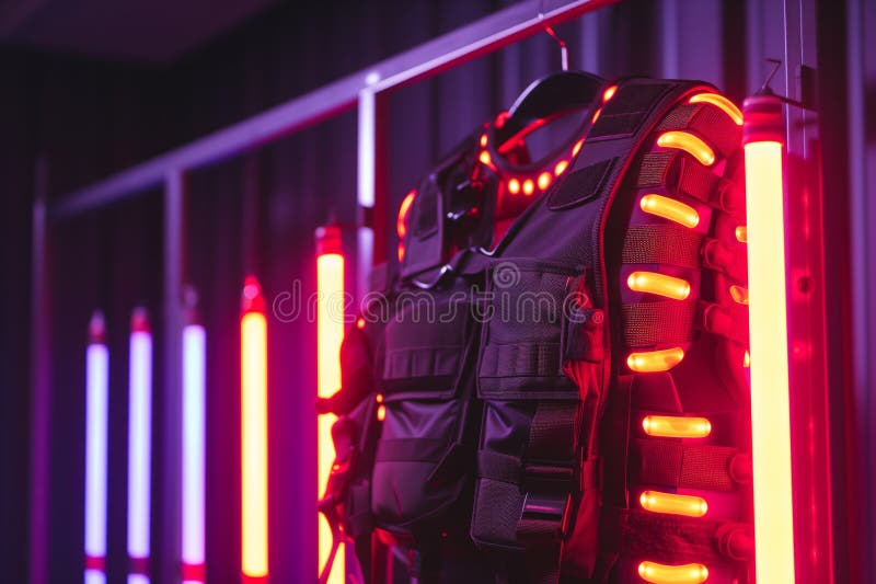 Laser Tag Vest Hanging on a Rack with Glowing Lights Stock Photo ...