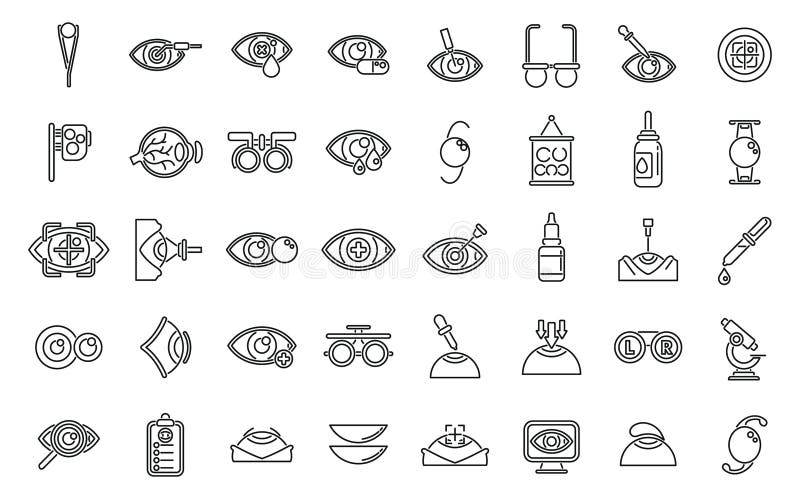 Laser Vision Correction Icons Set Outline Vector. Beam Surgery Stock ...