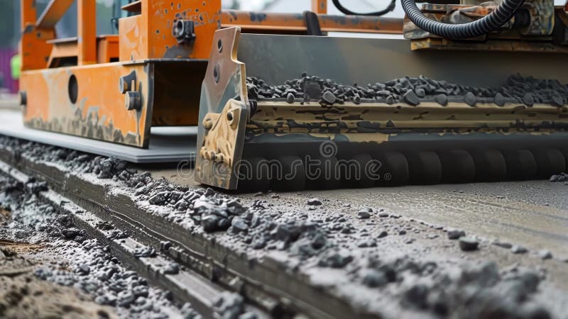 A Laserguided Concrete Paver Smoothly Glides Across the Ground Laying ...